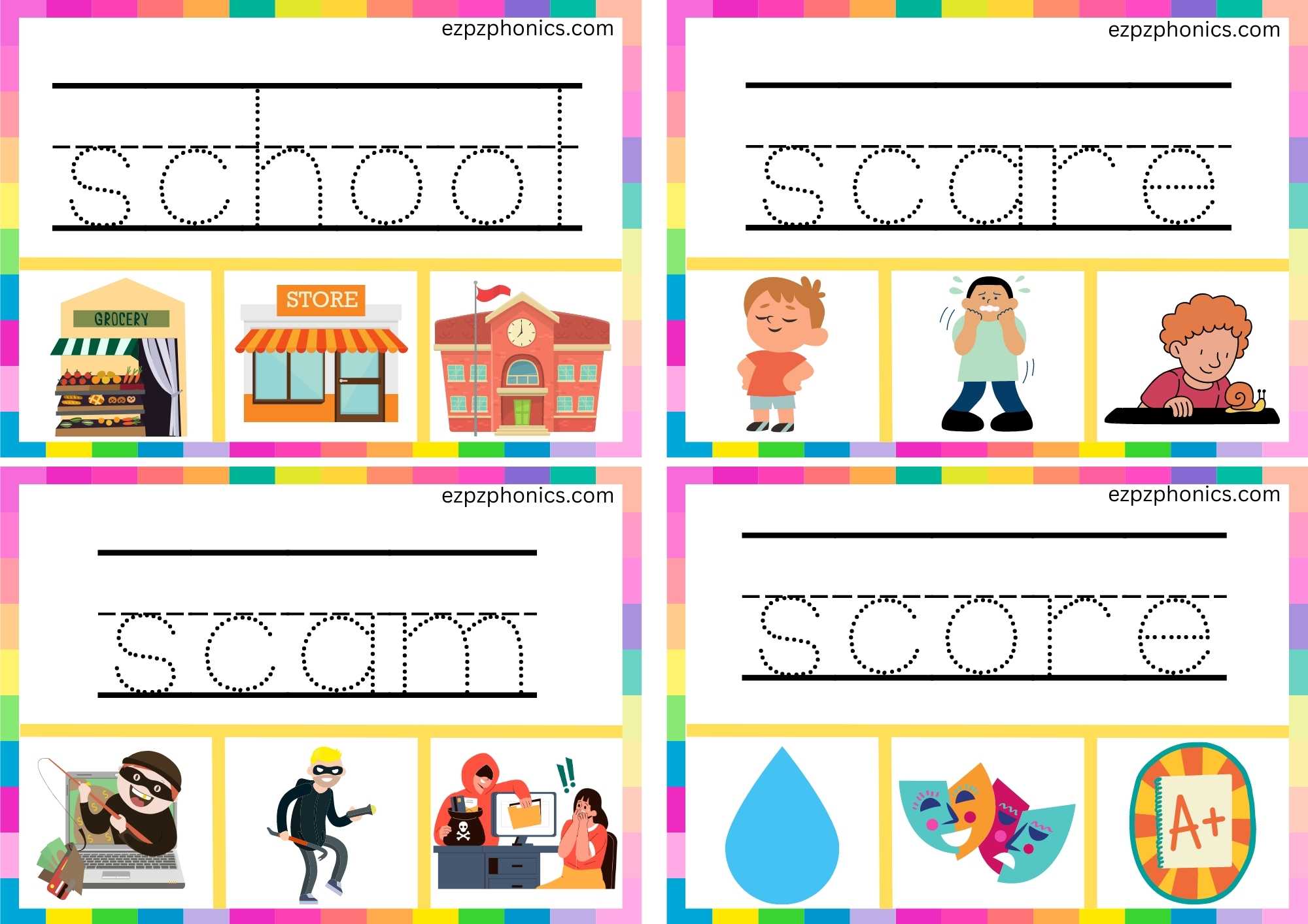 SC Beginning Blends Clip Cards Trace The Words And Clip The Correct Images Set 2 - ezpzphonics.com